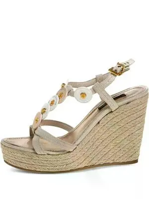 LOUIS VUITTON 120mm Medallion Wedge Sandals - Neutrals