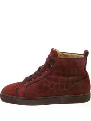 CHRISTIAN LOUBOUTIN Suede Embossed Crocodile Effect High Top Sneakers