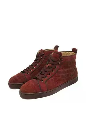 CHRISTIAN LOUBOUTIN Suede Embossed Crocodile Effect High Top Sneakers