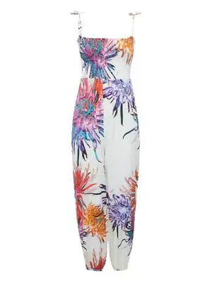Roberto Cavalli Floral Smocked Jumpsuit - White