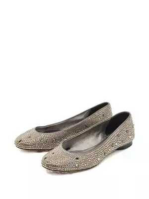 GINA Crystal-embellished Satin Ballet Flats - Grey