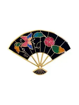 SUSAN CAPLAN 1980s Gold Plated Fan Brooch - Black