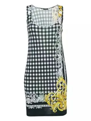 Versace Gingham Baroque-print Mini Dress