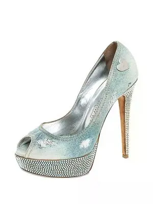 Philipp Plein 145mm Denim Crystal Pumps