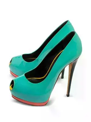 GIUSEPPE ZANOTTI Patent Leather Peep-toe Platform Stiletto Pumps - Green