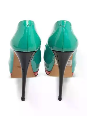 GIUSEPPE ZANOTTI Patent Leather Peep-toe Platform Stiletto Pumps - Green