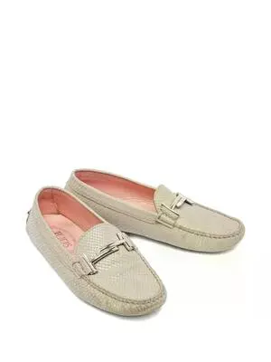 TOD'S Vintage Embossed Leather Loafers - Grey