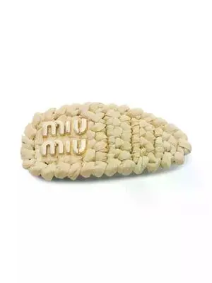 Miu Miu 2020s Woven Raffia Hair Clip - Neutrals