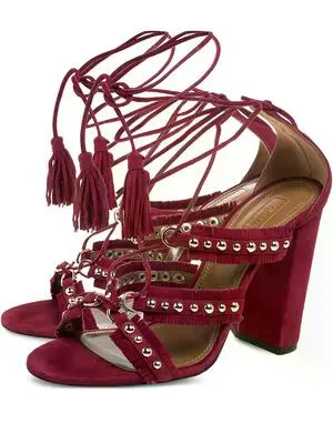 AQUAZZURA 105mm Tassel Studded Sandals - Red