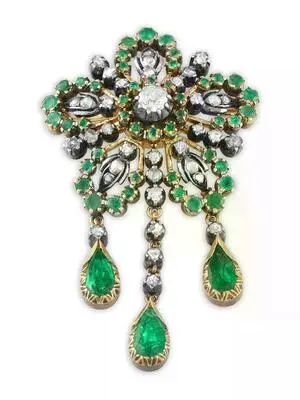 LB EXCLUSIVE 18k Rose Gold Emerald And Diamond Brooch