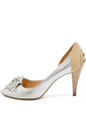 TOD'S 80mm Leather Fringed Peep-toe Pumps - Silver