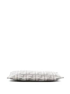 Fendi Large Woven Fabric And Calfskin Flat Pouch - Grey