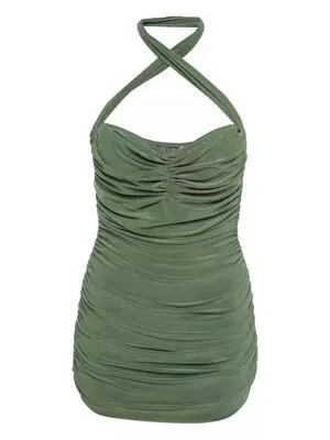 Norma Kamali Gathered Halterneck Strapless Swimsuit - Green
