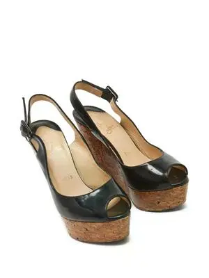 CHRISTIAN LOUBOUTIN Patent Leather Cork Wedge Sandals