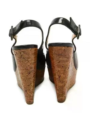 CHRISTIAN LOUBOUTIN Patent Leather Cork Wedge Sandals