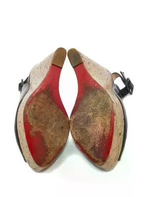 CHRISTIAN LOUBOUTIN Patent Leather Cork Wedge Sandals