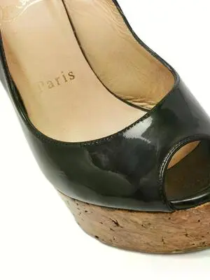 CHRISTIAN LOUBOUTIN Patent Leather Cork Wedge Sandals