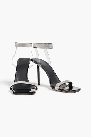 Amina Muaddi Rih Crystal-embellished Suede And Pvc Sandals