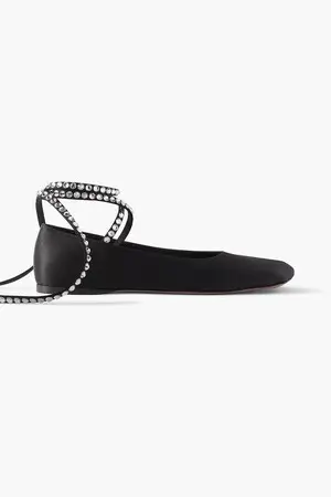 Amina Muaddi Ane Crystal-embellished Satin Ballet Flats - Black