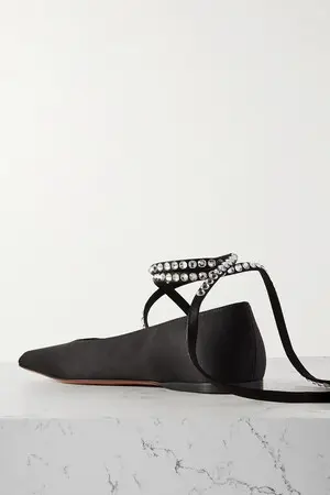 Amina Muaddi Crystal-embellished Satin Ballet Flats