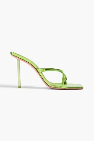 Amina Muaddi Adriana Mirrored-leather Mules - Bright Green