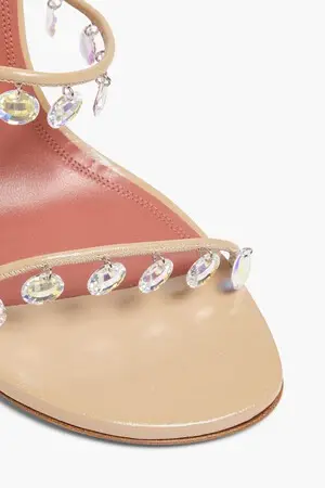 Amina Muaddi Tina Crystal-embellished Leather Sandals - Beige