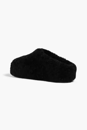 Amina Muaddi Giuly Shearling Slippers - Black