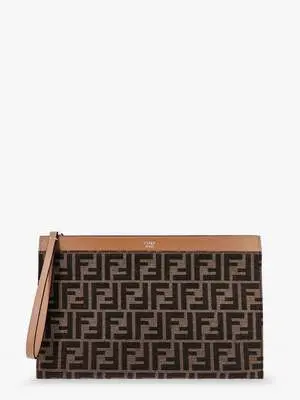 Fendi Ff Jacquard Fabric Medium Flat Pouch - Brown
