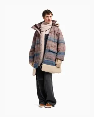 Giorgio Armani Neve Oversized Hooded Sheepskin And Wool-blend Pea Coat