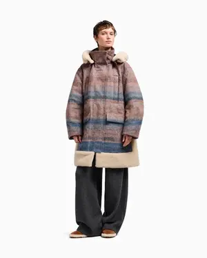 Giorgio Armani Neve Oversized Hooded Sheepskin And Wool-blend Pea Coat
