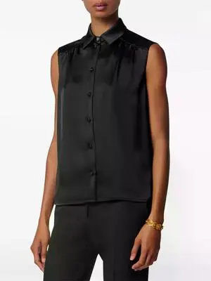 Versace Sleeveless Satin Lavallière Blouse With Medusa Hardware - Black