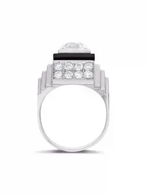 RENE BOIVIN Platinum Art Deco Diamond And Onyx Ring
