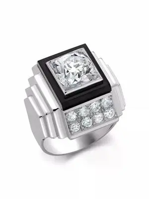RENE BOIVIN Platinum Art Deco Diamond And Onyx Ring