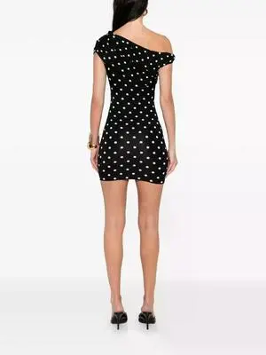 SELF-PORTRAIT Polka-dot One-shoulder Mini Dress - Black