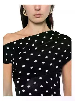 SELF-PORTRAIT Polka-dot One-shoulder Mini Dress - Black