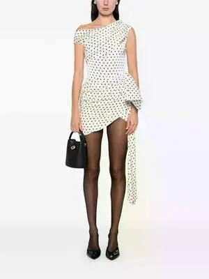 SELF-PORTRAIT Polka Dot Draped One-shoulder Mini Dress