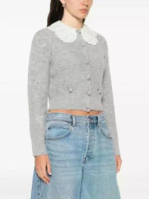 SELF-PORTRAIT Scalloped Collar Embellished Cardigan