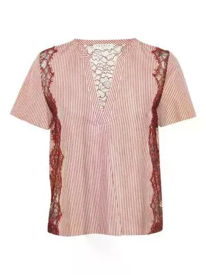 Sandro Striped Lace-detail Top