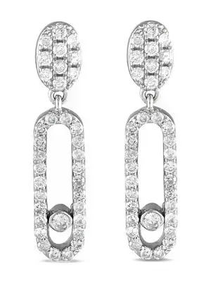 LB EXCLUSIVE 14k White Gold Paperclip Diamond Drop Earrings - Silver