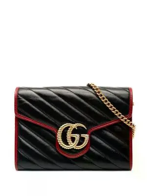 Gucci Gg Marmont Matelasse Leather Torchon Wallet On Chain - Black