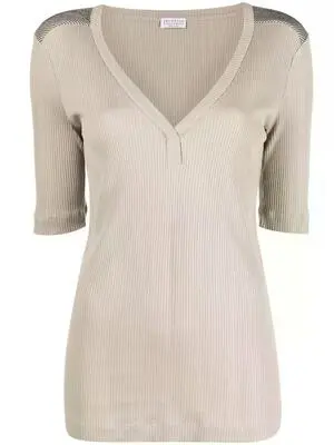 Brunello Cucinelli Ribbed V-neck T-shirt