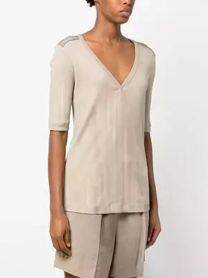 Brunello Cucinelli Ribbed V-neck T-shirt
