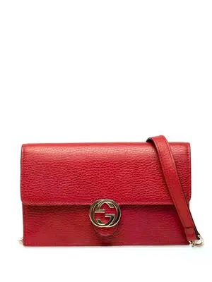 Gucci Leather Interlocking G Wallet On Chain Crossbody Bag - Red