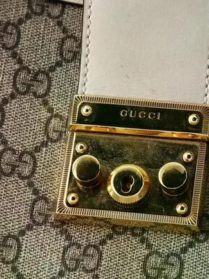 Gucci Padlock Chain Gg Coated Canvas With Leather Tote Bag