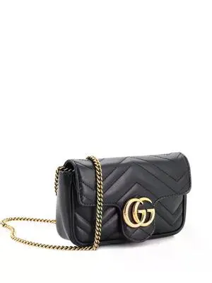 Gucci Gg Marmont Flap Bag Matelassé Leather Super Mini Crossbody - Black