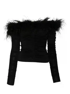 SELF-PORTRAIT Feather-trimmed Ruched Top