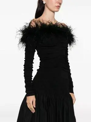 SELF-PORTRAIT Feather-trimmed Ruched Top