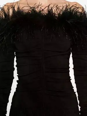 SELF-PORTRAIT Feather-trimmed Ruched Top