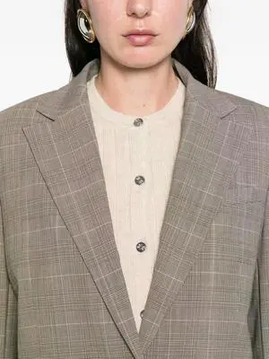 Maje Plaid Button Blazer