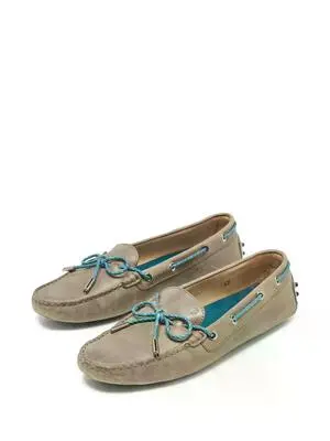 TOD'S Beige Leather Boat Shoes With Contrasting Lace Detail - Grey
